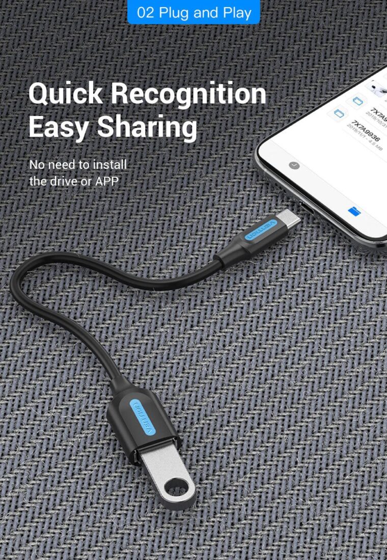 CABLE USB2.0C MALE TO A FEMALE/0.15M BLACK CCSBB VENTION - RPC.LT